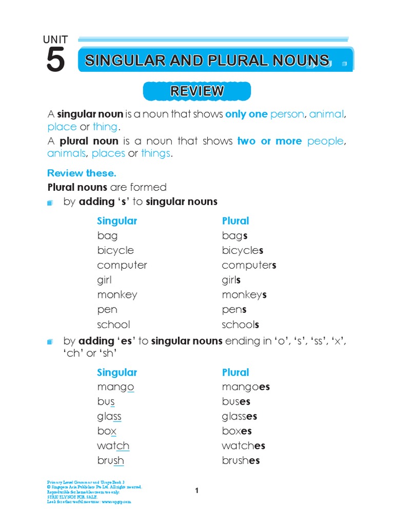 Unit 5 Singular and Plural Nouns | Download Free PDF | Grammatical Number | Plural