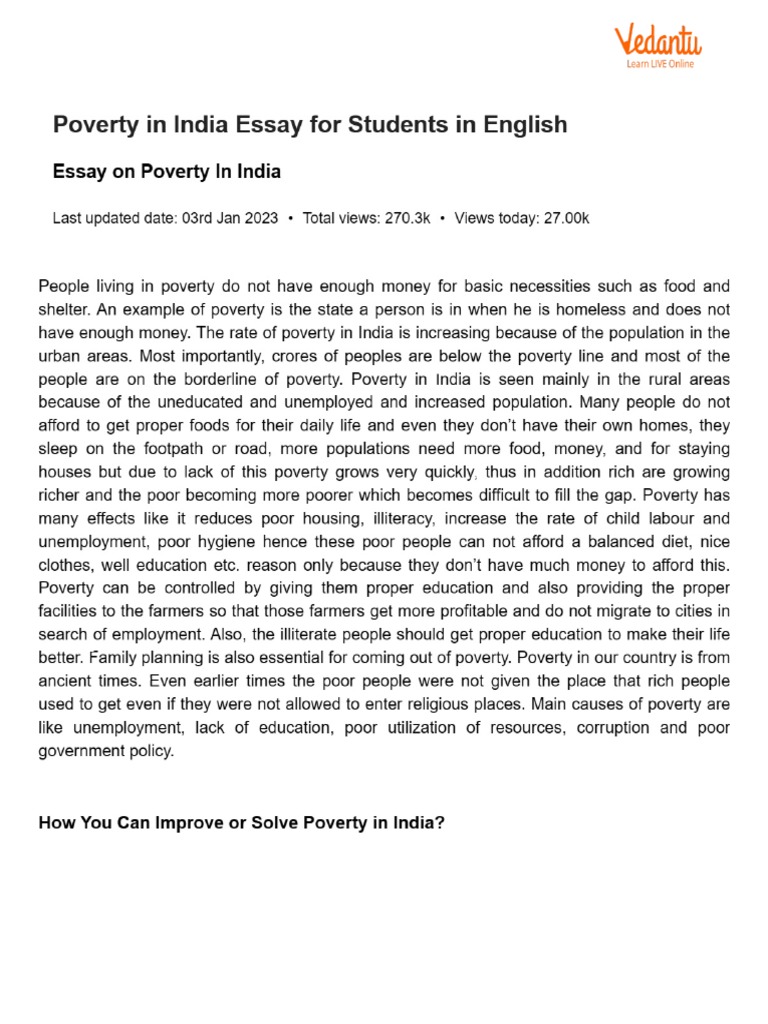 Poverty in India Essay For Students in English | PDF