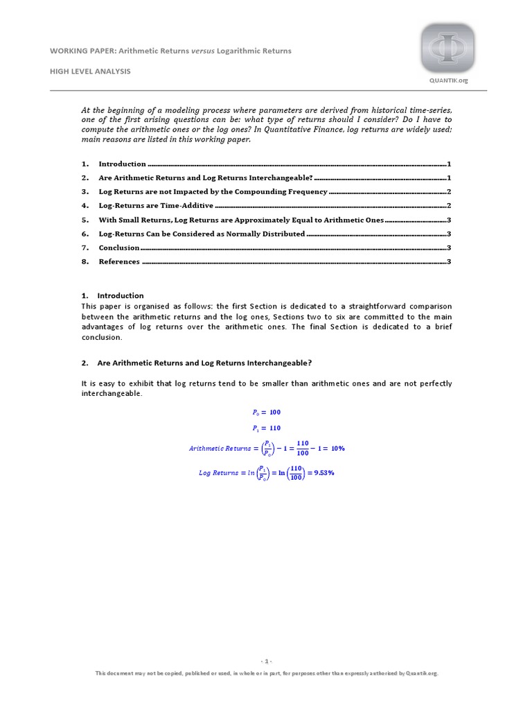 Arithmetic vs Logarithmic Returns | PDF | Logarithm | Applied Mathematics