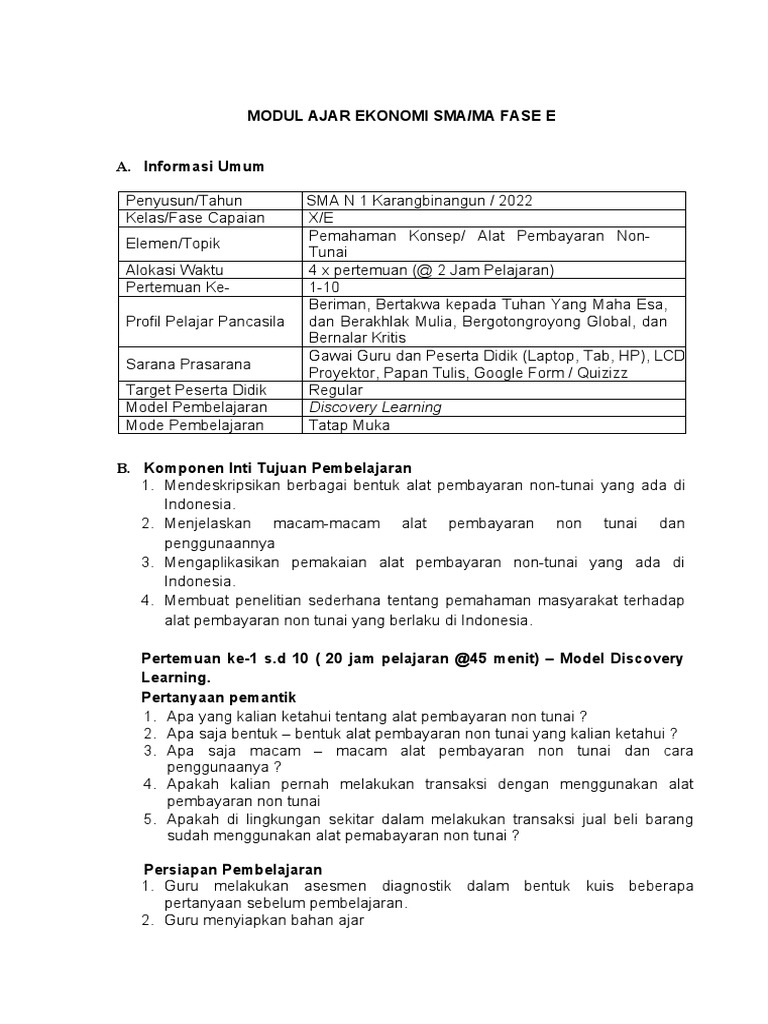 Modul Ajar Ekonomi Alat Pembayaran Non Tunai | PDF Modul Ajar Ekonomi Alat Pembayaran Non Tunai | PDF