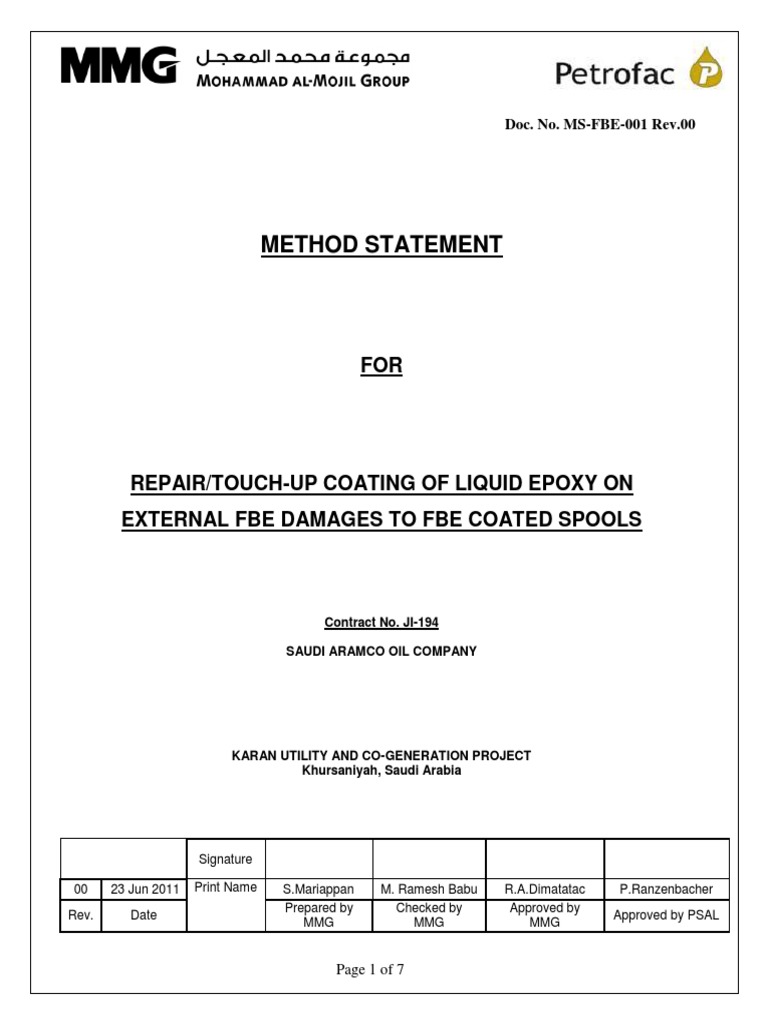 Apcs 113a Method Statment Pdf Paint Specification Technical