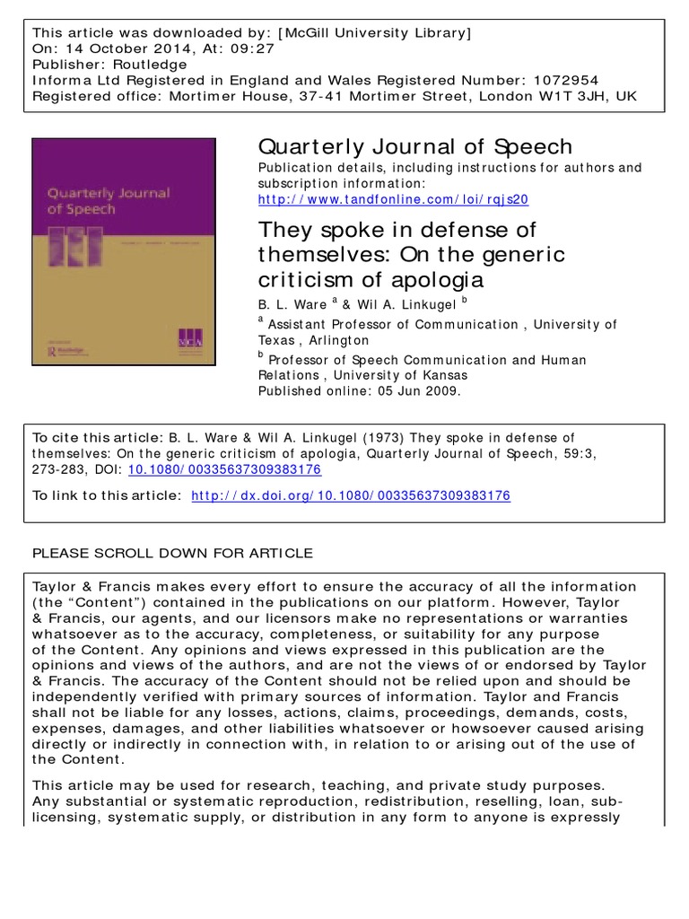 Ware - Linkugel - 1973 - They Spoke in Defense of Themselves | PDF ...