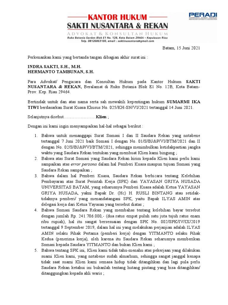 Balasan Somasi | PDF | Hukum