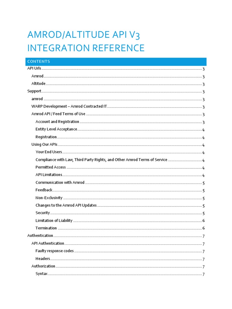 Amrod/Altitude API V3 Integration Reference Guide | PDF | Authentication | Legal Liability
