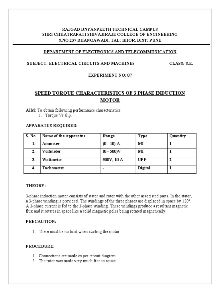 Speed Torque Characteristics of 3 Phase Induction Motor | PDF ...