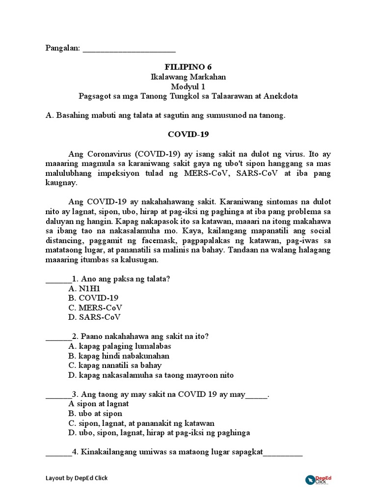 Q2 Activity Sheets - Grade 6 | PDF