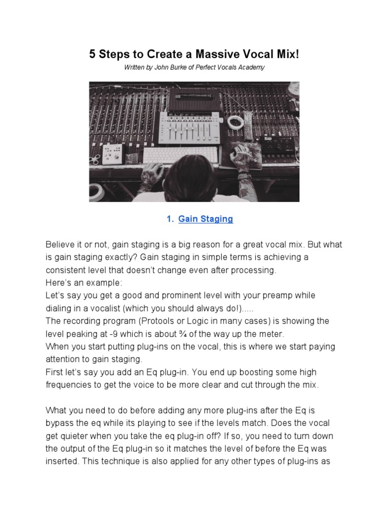5 Steps To Create A Massive Vocal Mix (FREE GUIDE) | PDF | Equalization (Audio) | Sound