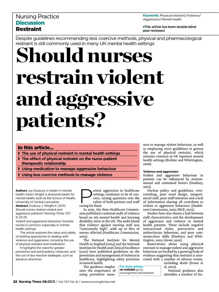 Should Nurses Restrain Violent and Aggressive Patients? | PDF ...