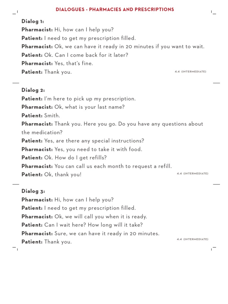 4.4 Dialogues | PDF | Pharmacy | Medical Prescription
