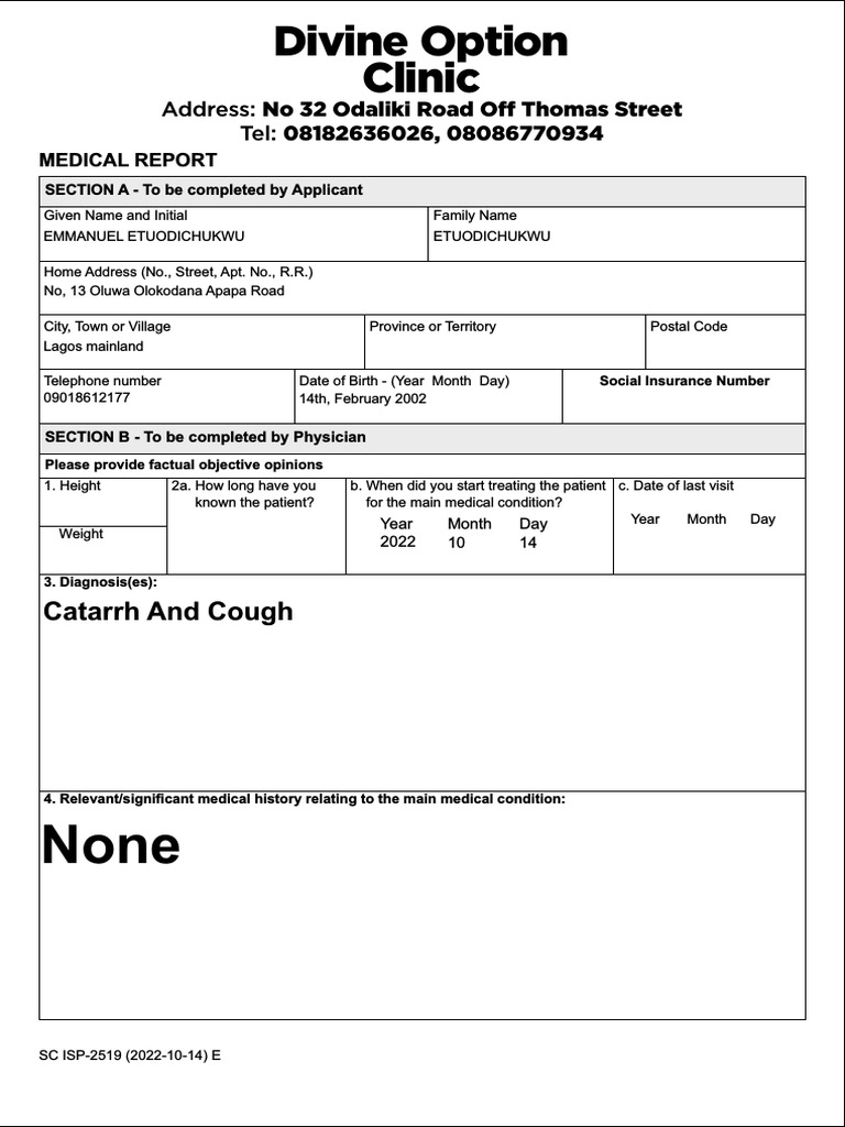 Medical Report Sample from Nigeria | PDF