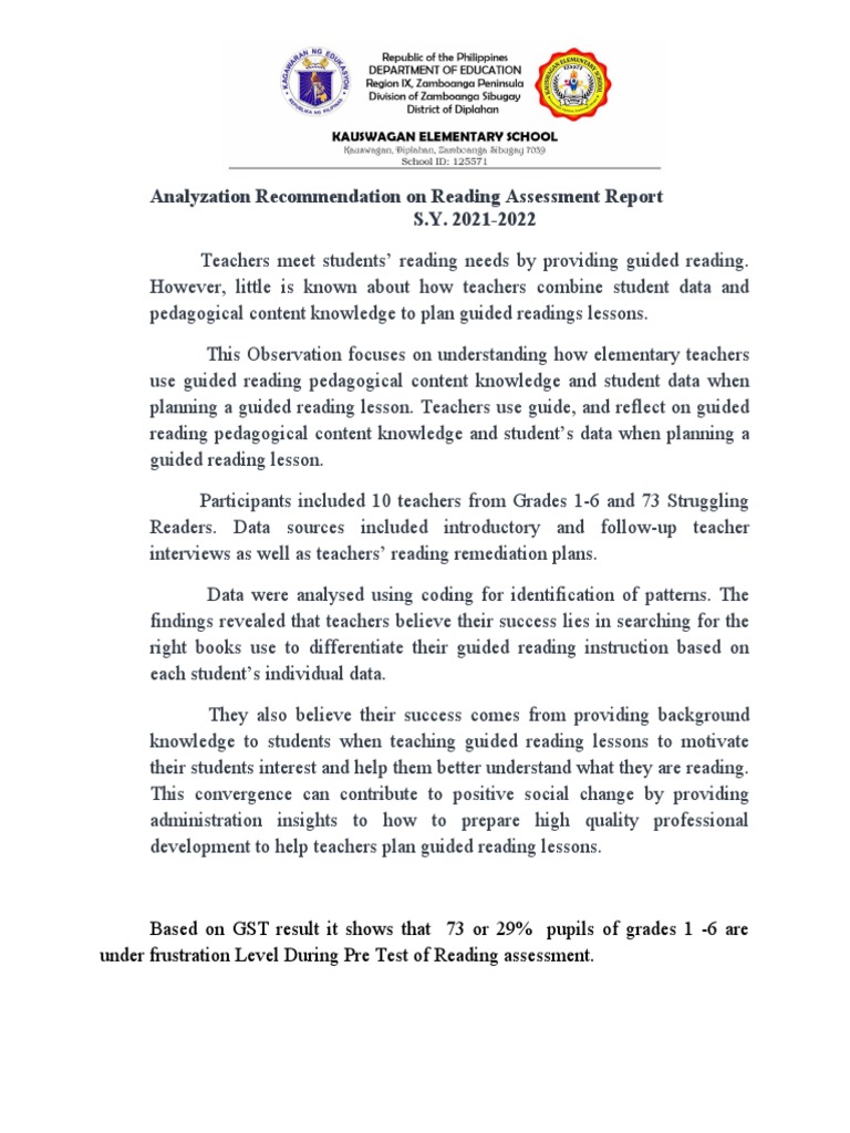 Analyzation Recommendation On Reading Assessment Report | PDF | Reading ...