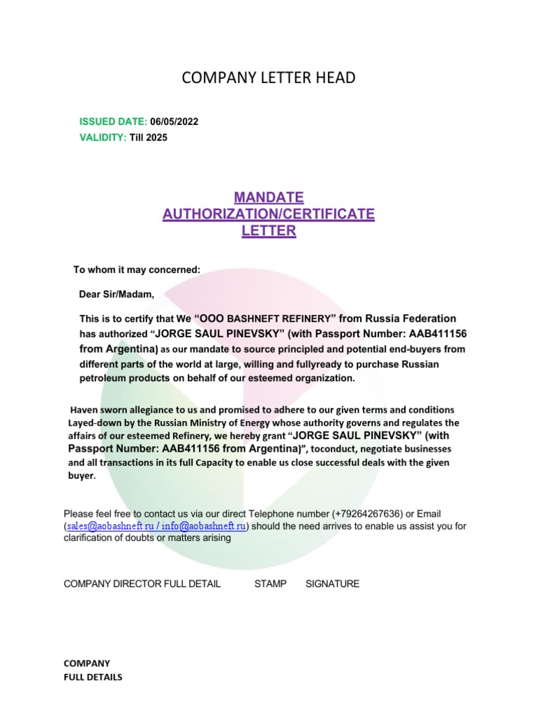 Mandate Sample Letter | PDF