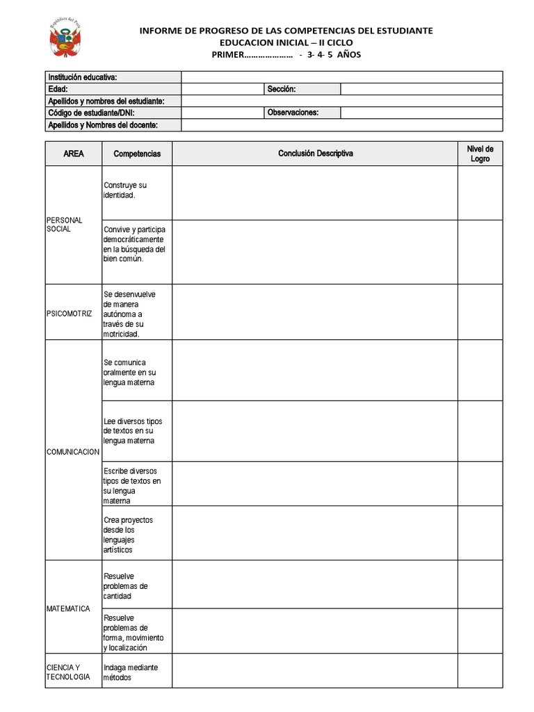 Informe de Progreso Plantilla | PDF | Educación de la primera infancia ...