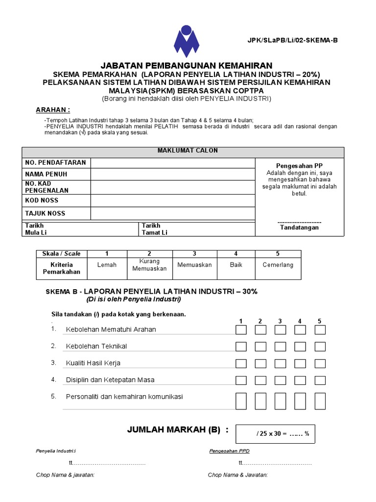 Lampiran C - Skema Pemarkahan Latihan Industri | PDF