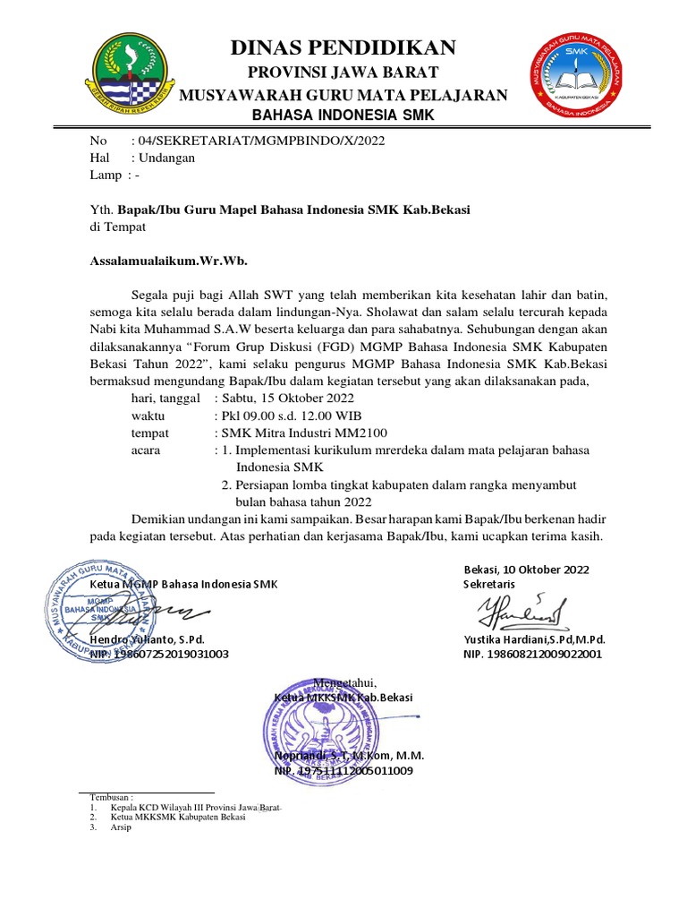 Surat Undangan Mgmp Bahasa Indonesia Smk Pdf
