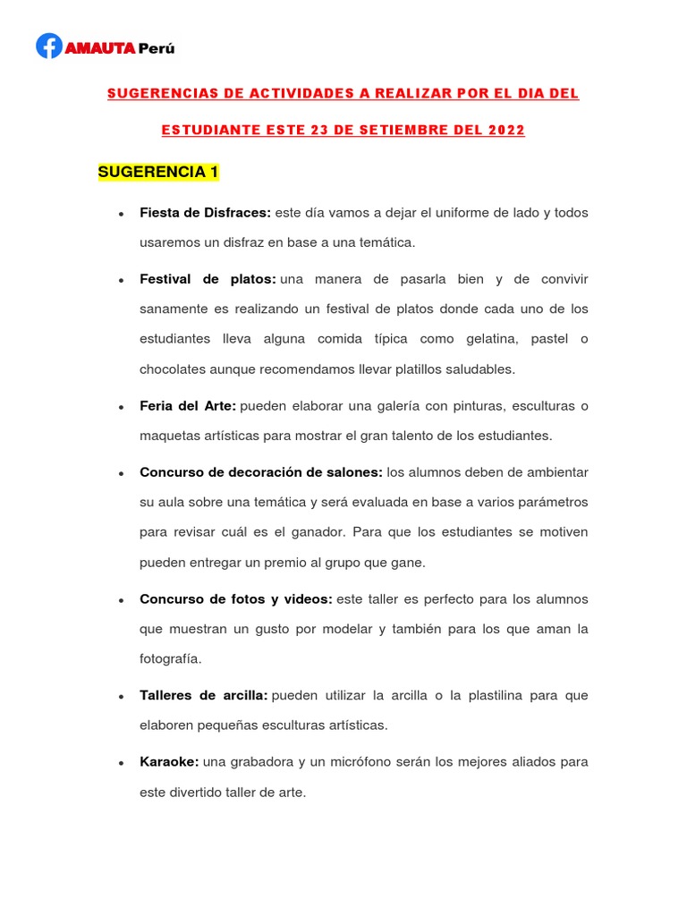 Actividades Por El Dia Del Estudiante | PDF