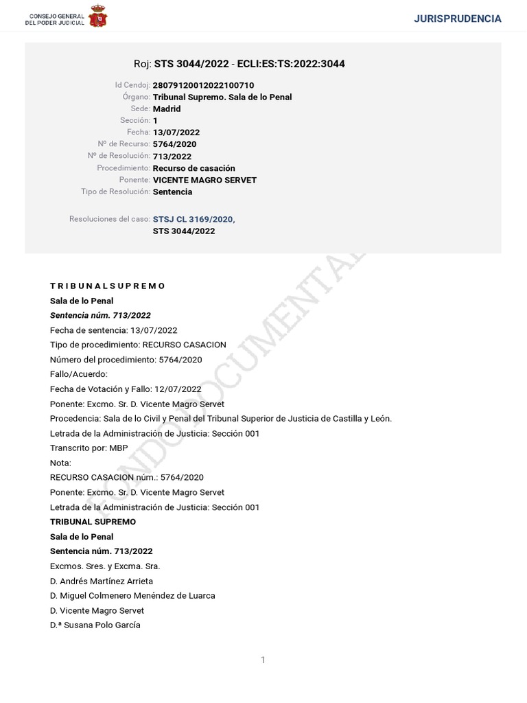 STS 3044 2022 | PDF | Evidencia (ley) | Apelación