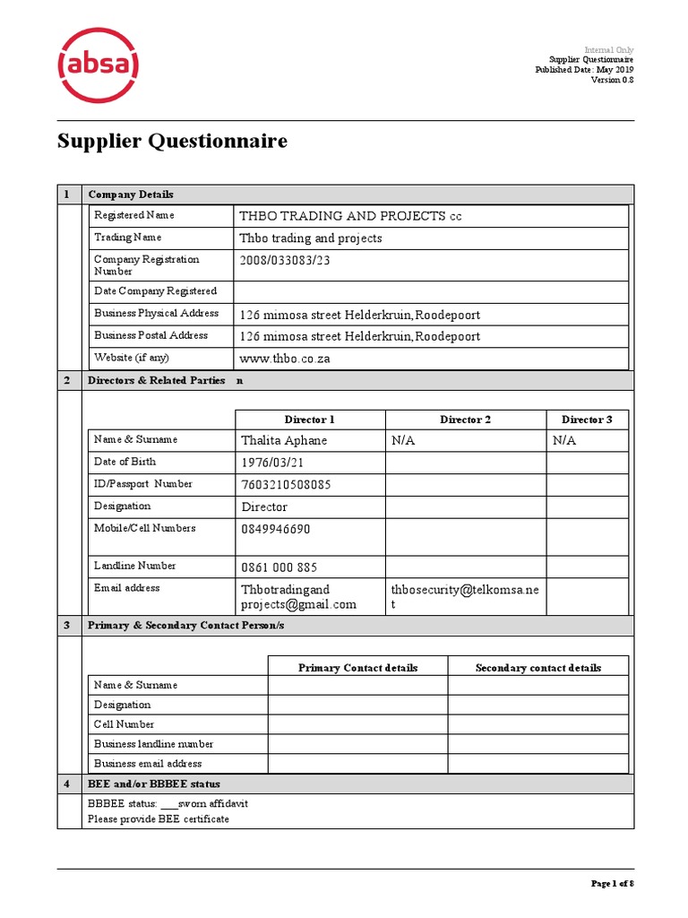 Absa Application Form Thbo Trading and Projects | PDF | Banks | Insurance