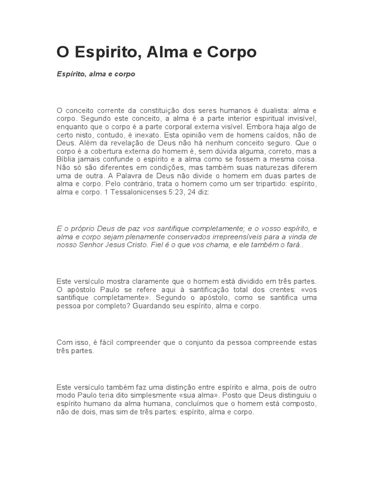A Natureza Tripartida do Ser Humano: Espírito, Alma e Corpo | PDF | Alma | Deus