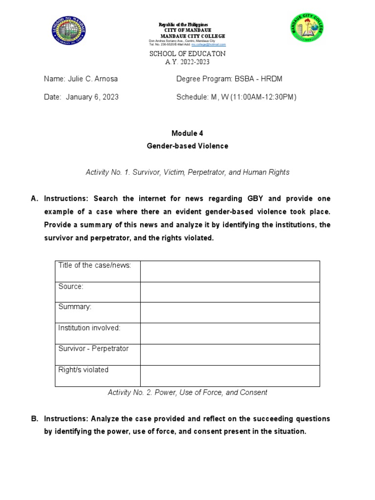 Module 4 Activity 1 and 2 | PDF | Patriarchy | Violence