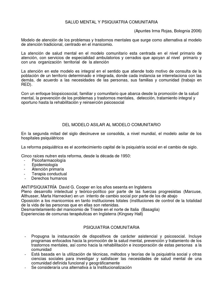 Salud Mental y Psiquiatría Comunitaria - Rojas | PDF | Trastorno mental ...