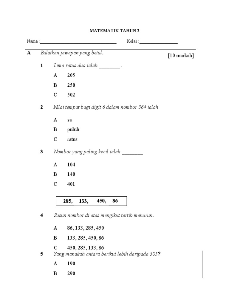 Matematik Tahun 2 | PDF