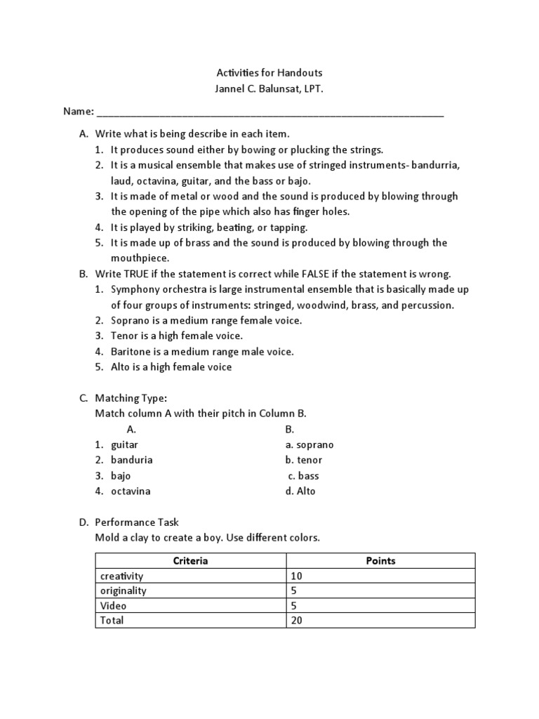 Handouts Activities Title | PDF