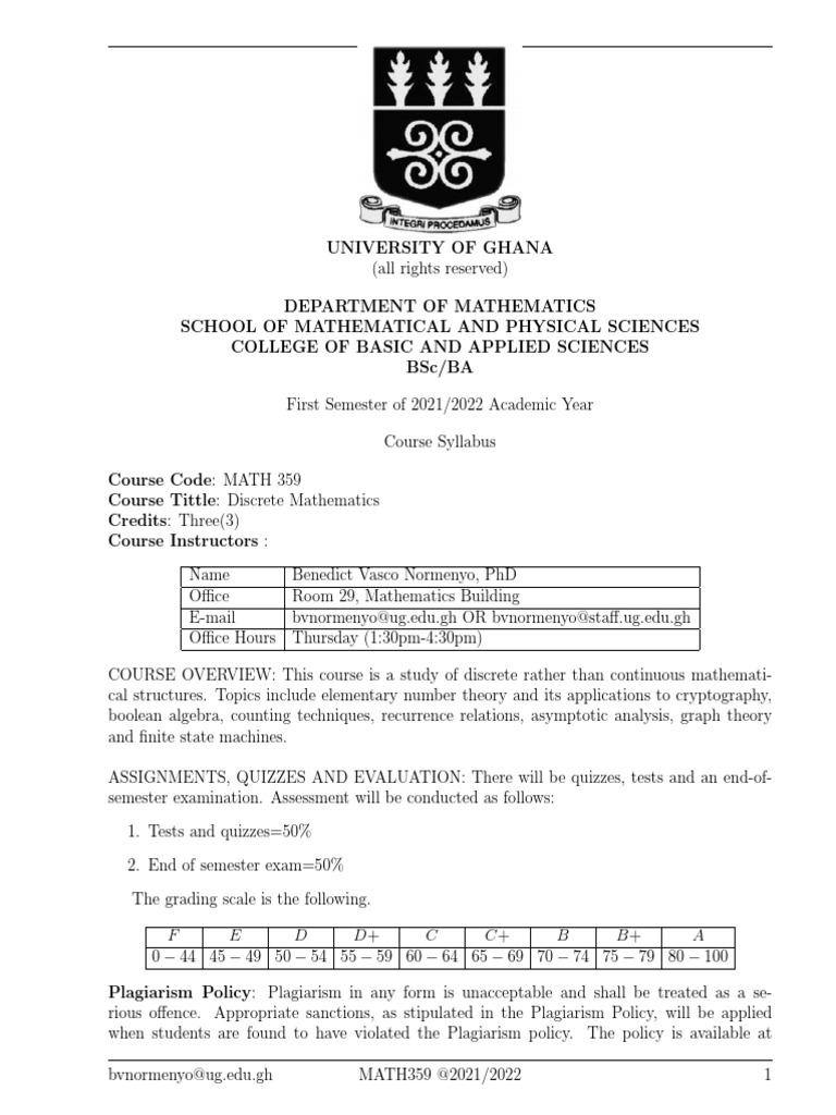 Math 359 Course Outline 2021 2022 | PDF | Discrete Mathematics ...