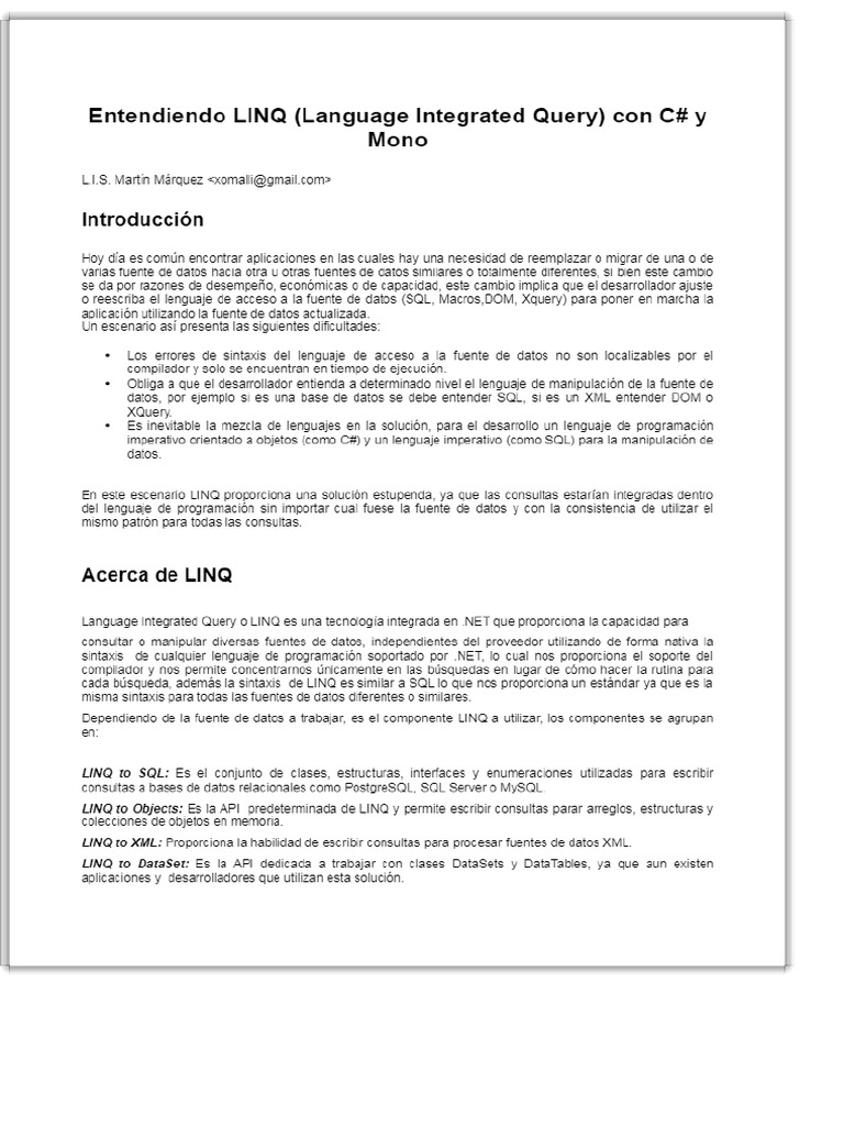 Entendiendo LINQ (Language Integrated Query) Con C# y Mono - PDF ...