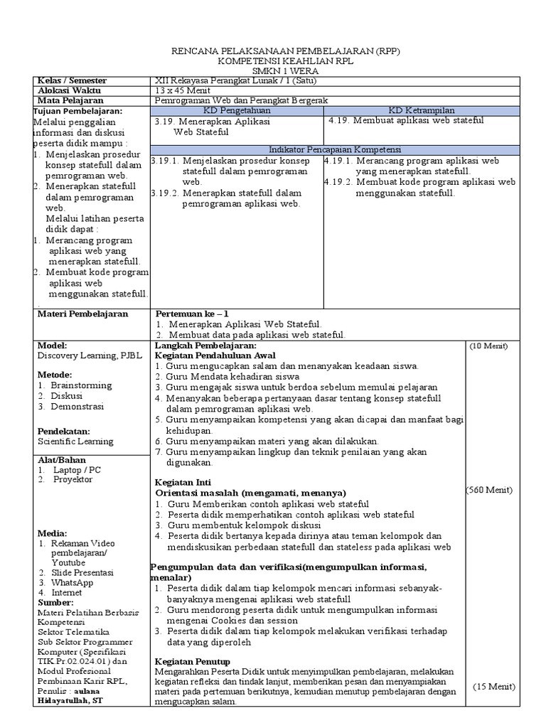 RPP PWPB 1 Lembar | PDF