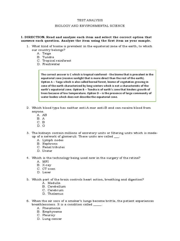 Test Biology and Environmental Science | PDF | Light | Electromagnetic ...