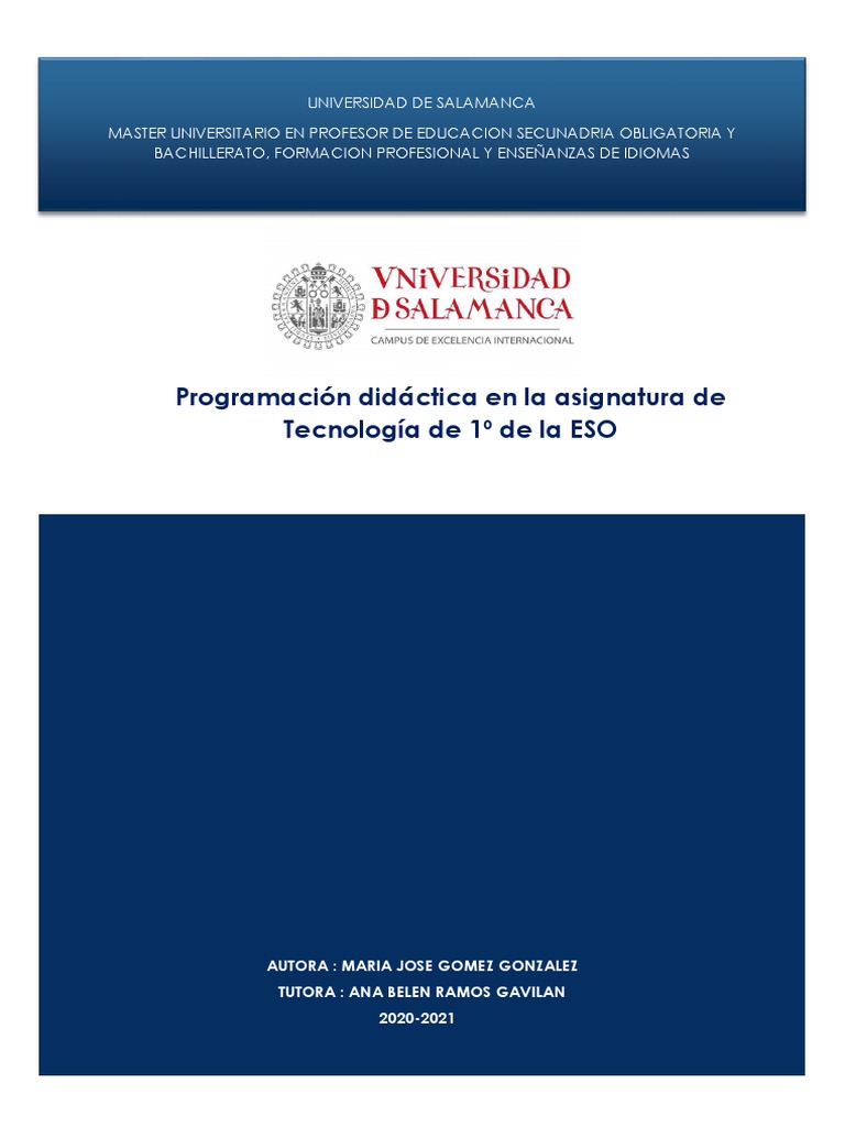 2021 - TFM - MUPES - Programación Didáctica en La Asignatura de Tecnología de 1º de La ESO | PDF ...