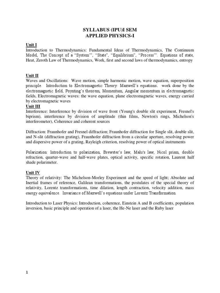 Applied Physics Syllabus Breakdown | PDF | Heat | Thermodynamic Equilibrium