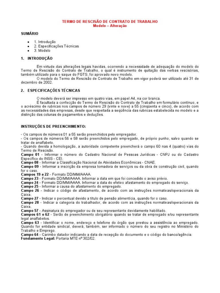 Termo de Rescisão de Contrato de Trabalho: Modelo Atualizado com Novas ...