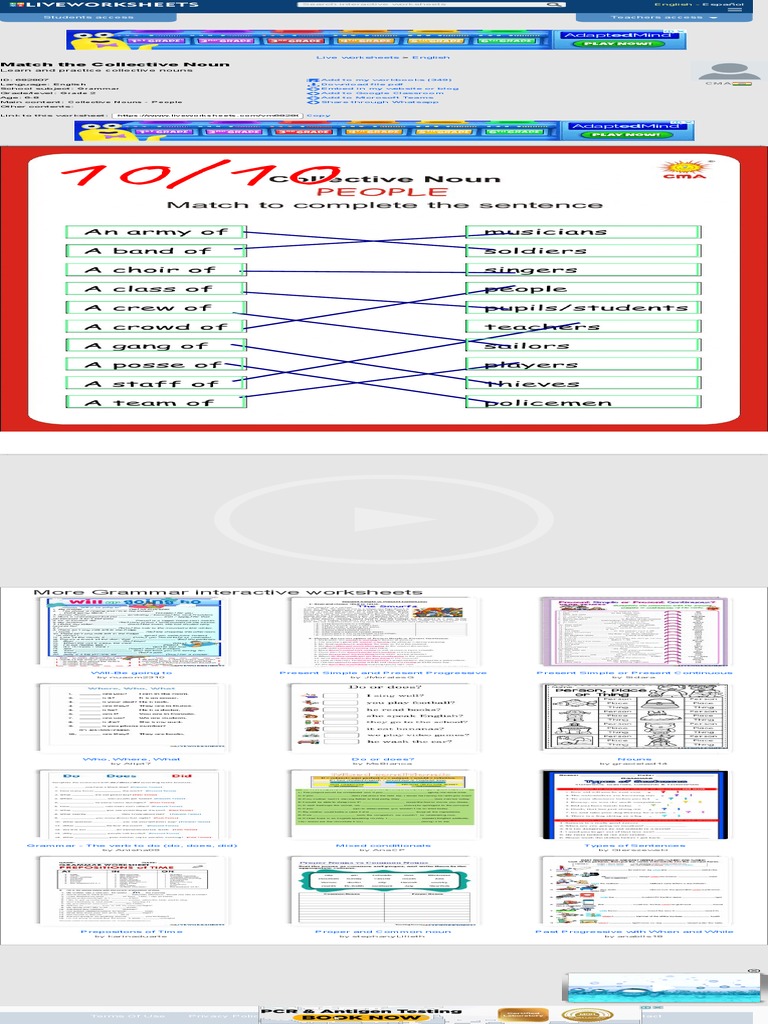 Match The Collective Noun Worksheet | PDF | Worksheet | English Language