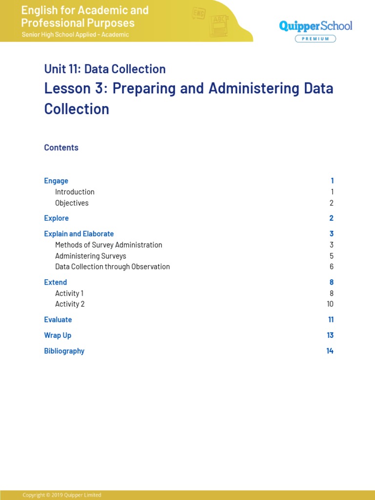 PDF (SG) - EAP 11 - 12 - UNIT 11 - LESSON 3 - Preparing and Administering Data Collection | PDF ...