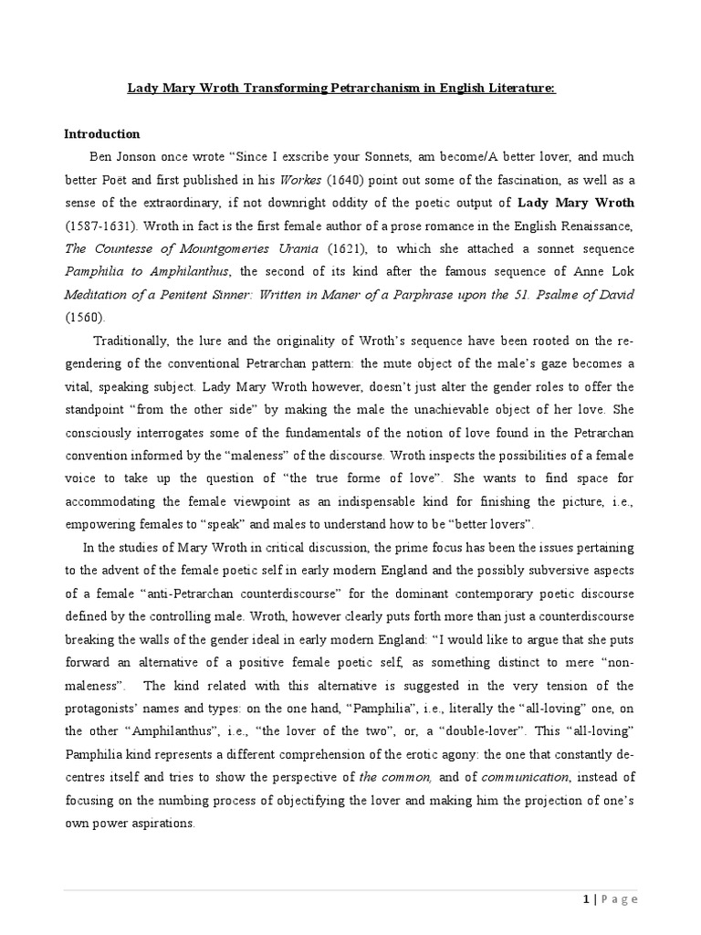 Lady Mary Wroth Transforming Petrarchanism in English Literature | PDF
