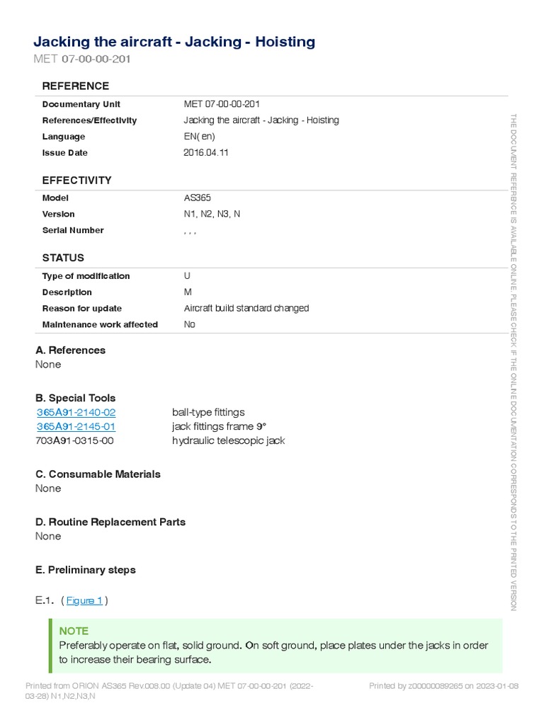 Jacking The Aircraft - Jacking - Hoisting | PDF | Aircraft | Vehicles