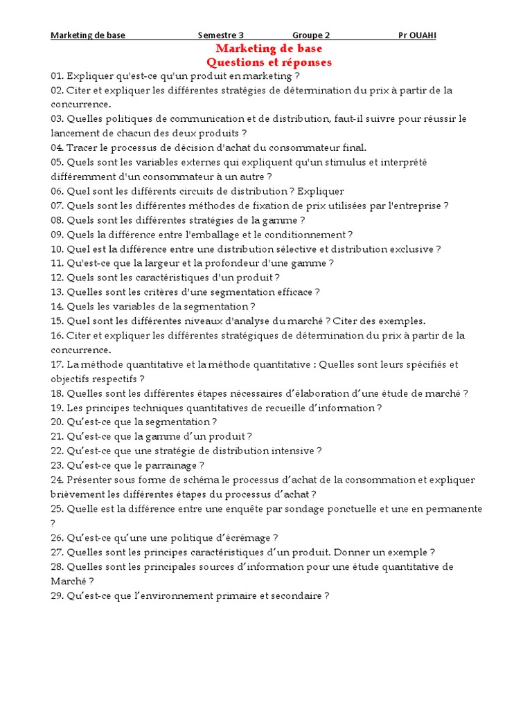 Questions clés en marketing de base | PDF | Consommateurs | Marque
