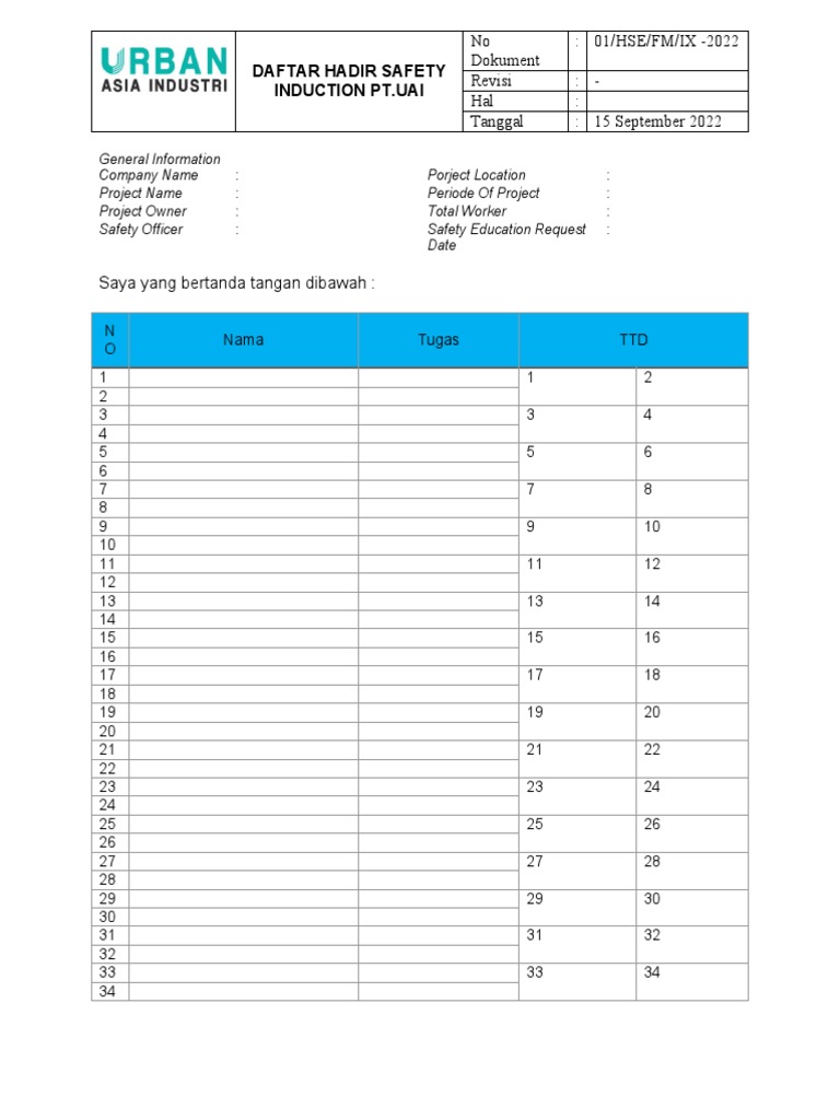 Form Safety Indoction | PDF