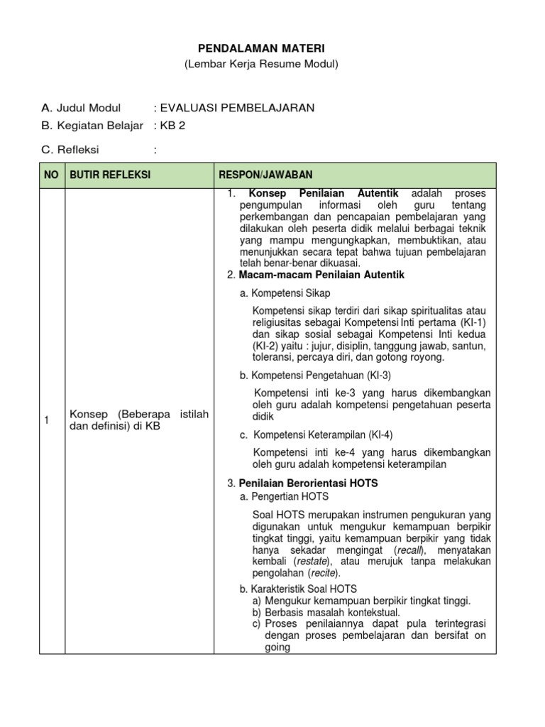 LK Resume 2 Evaluasi Pembelajaran | PDF