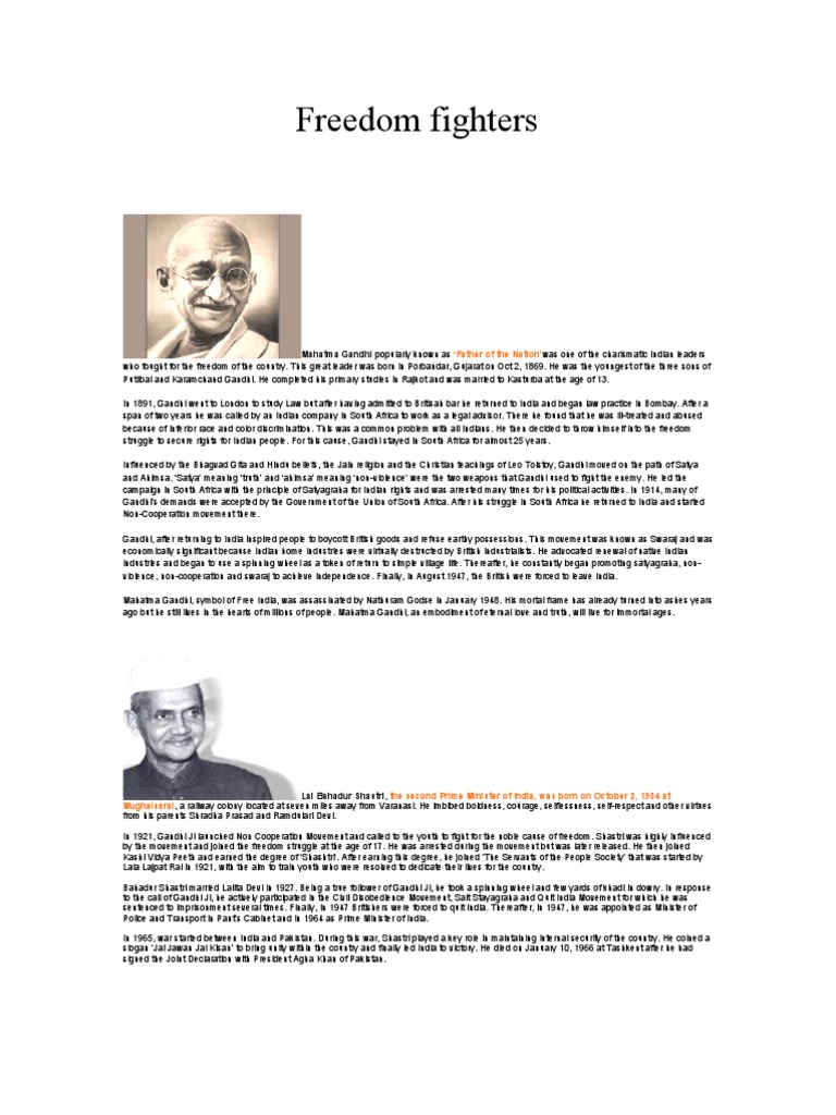 Freedom Fighters | PDF | Mahatma Gandhi | Indian Independence Movement