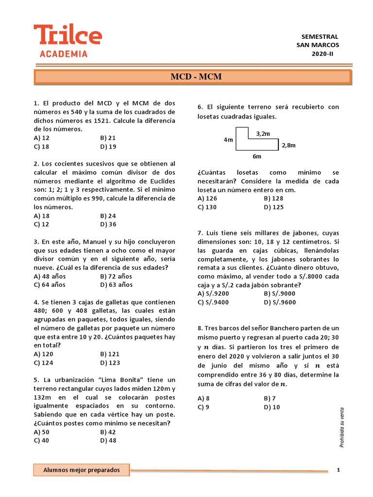 MCD MCM | PDF | Teoría de los números | Matemáticas