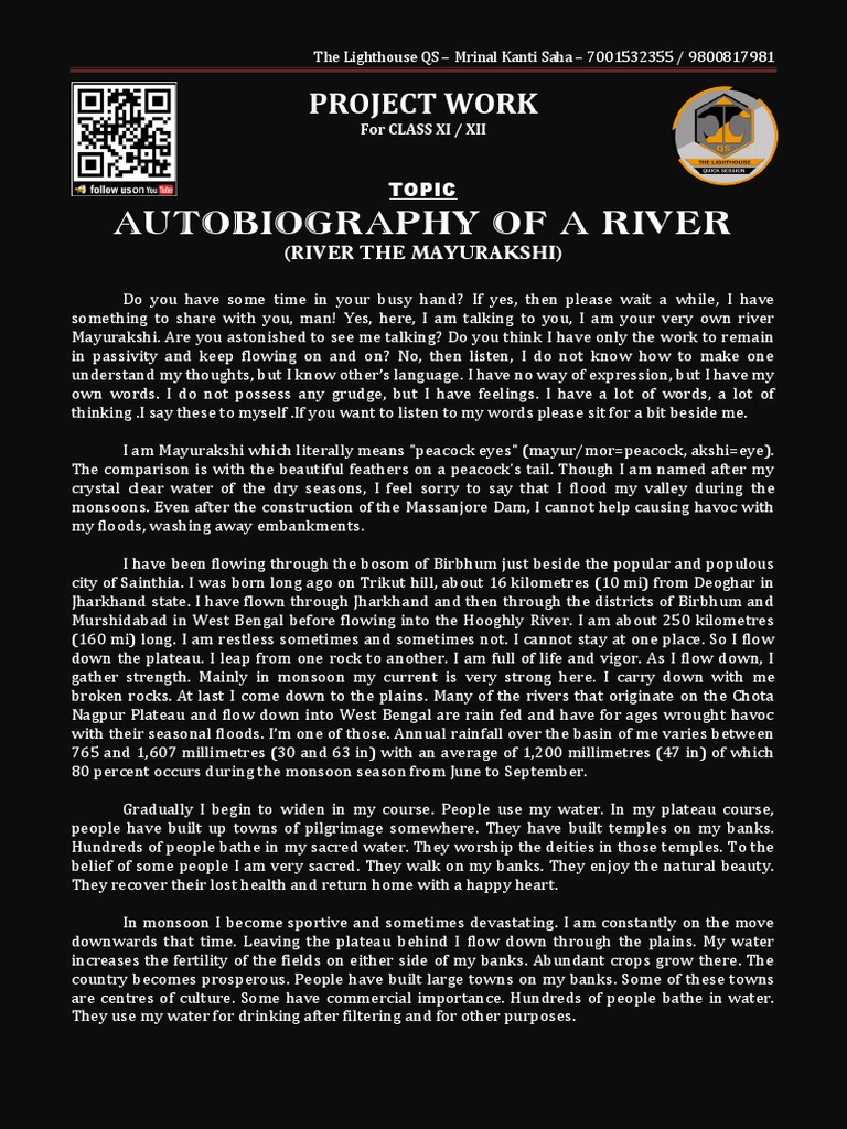 Class Xi Xii Project On Autobiography of The River Mayurakshi | PDF ...