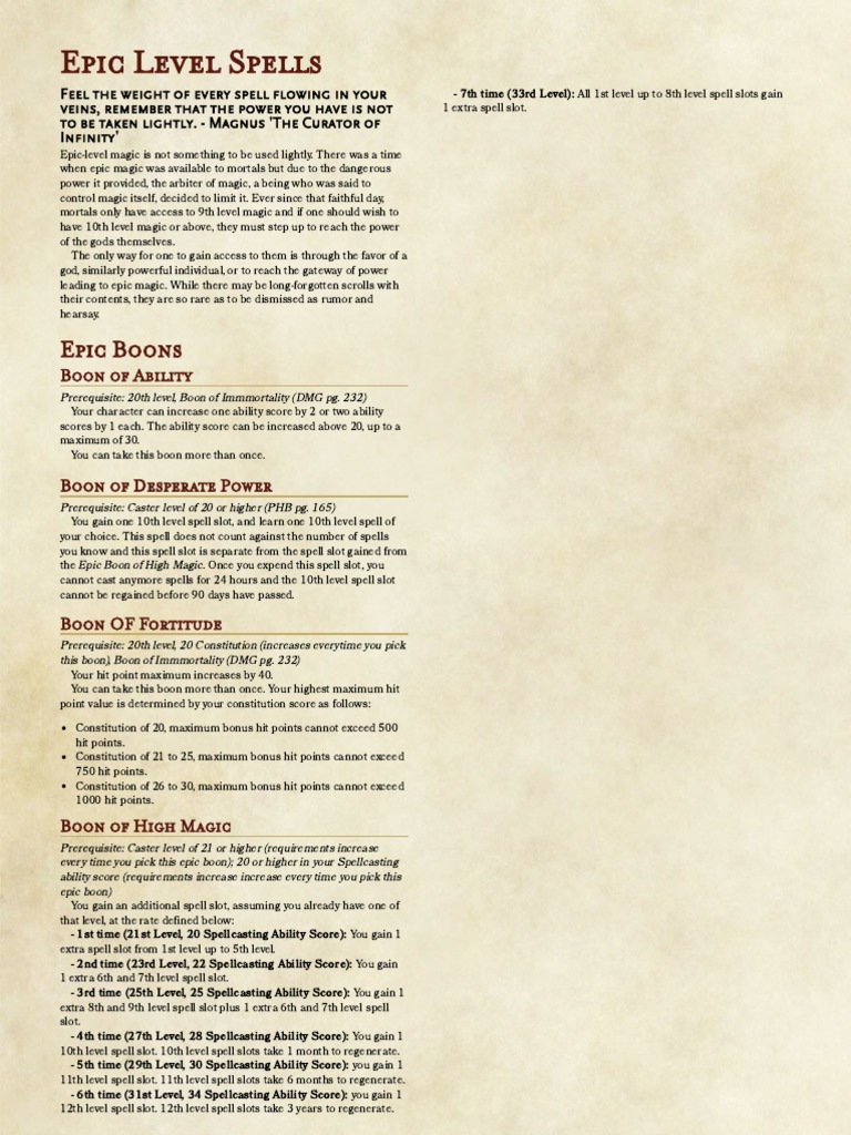 Epic Level Spells | PDF
