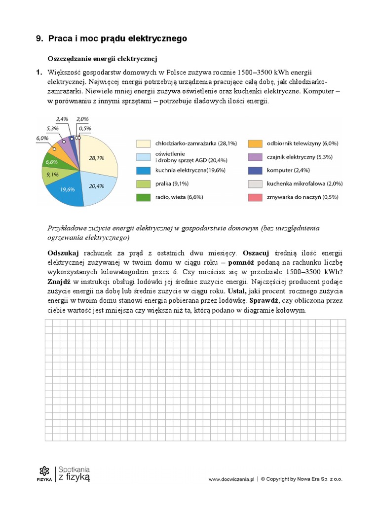 Zadania Praca I Moc Pradu Elektrycznego | PDF