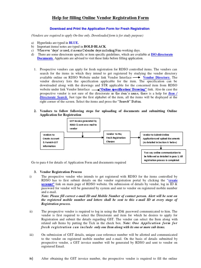 RDSO Vendor Registration Process Guide | PDF | Specification (Technical Standard) | Invoice