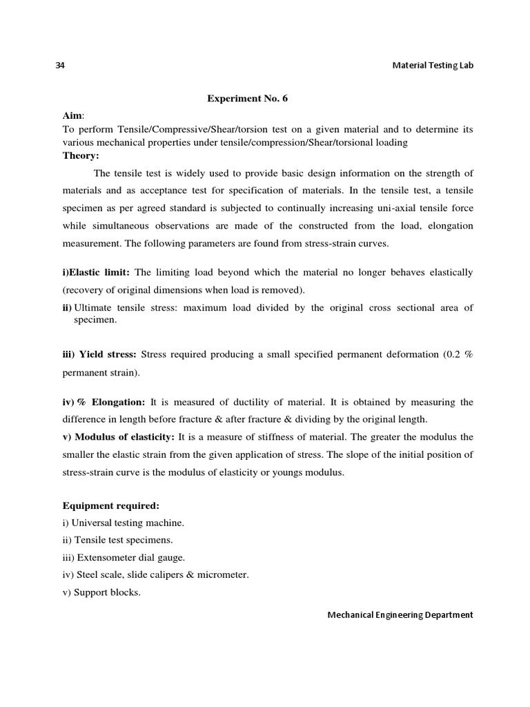 MT Lab Experiment 3 | PDF | Ultimate Tensile Strength | Deformation (Engineering)