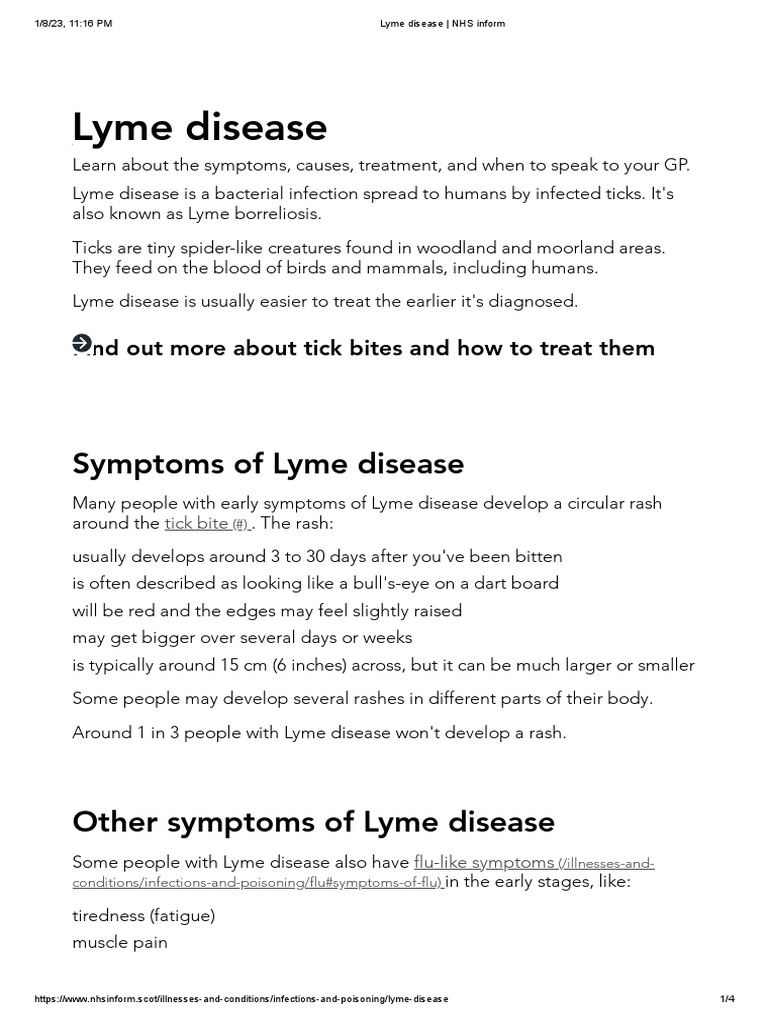 Lyme Disease - NHS Inform | Download Free PDF | Lyme Disease | Medical Specialties