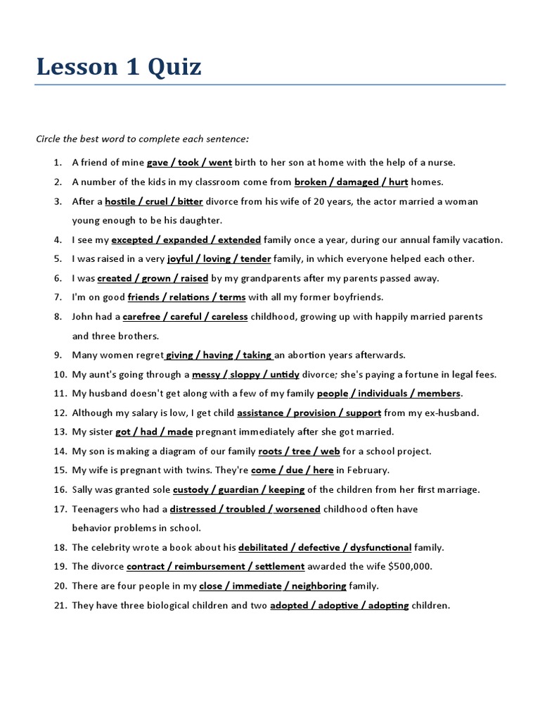 Circle The Best Word To Complete Each Sentence | PDF | Romance (Love ...